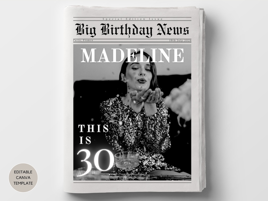 30th Birthday Newspaper Template, Large Printable Birthday Newspaper ...