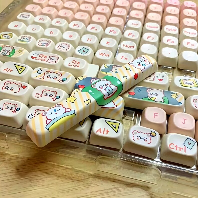Pink Bear Keycap Set, 138 Pcs Bear Theme Keycaps Set, MOA Profile PBT ...
