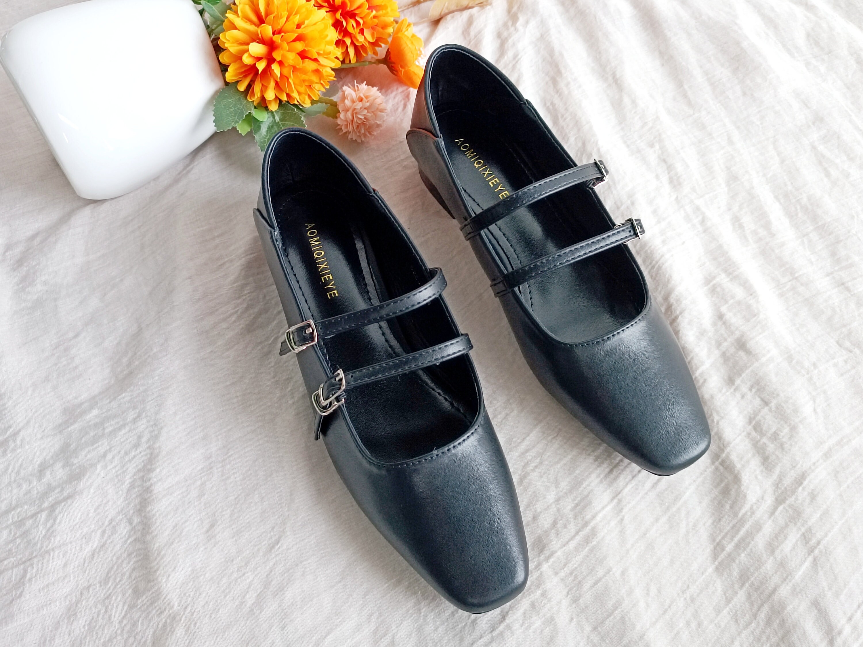 Double Straps Mary Jane, Thick Heel Mary Jane Pumps, Red Sliver Black ...