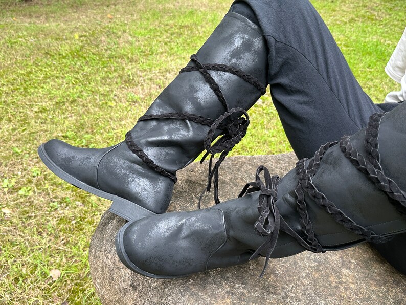 Black Viking Boots Shoes, LARP Medieval Renaissance Boots, Men Medieval ...