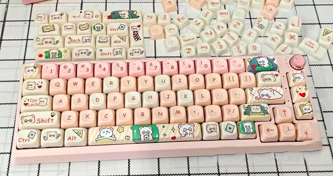 Pink Bear Keycap Set, 138 Pcs Bear Theme Keycaps Set, MOA Profile PBT ...