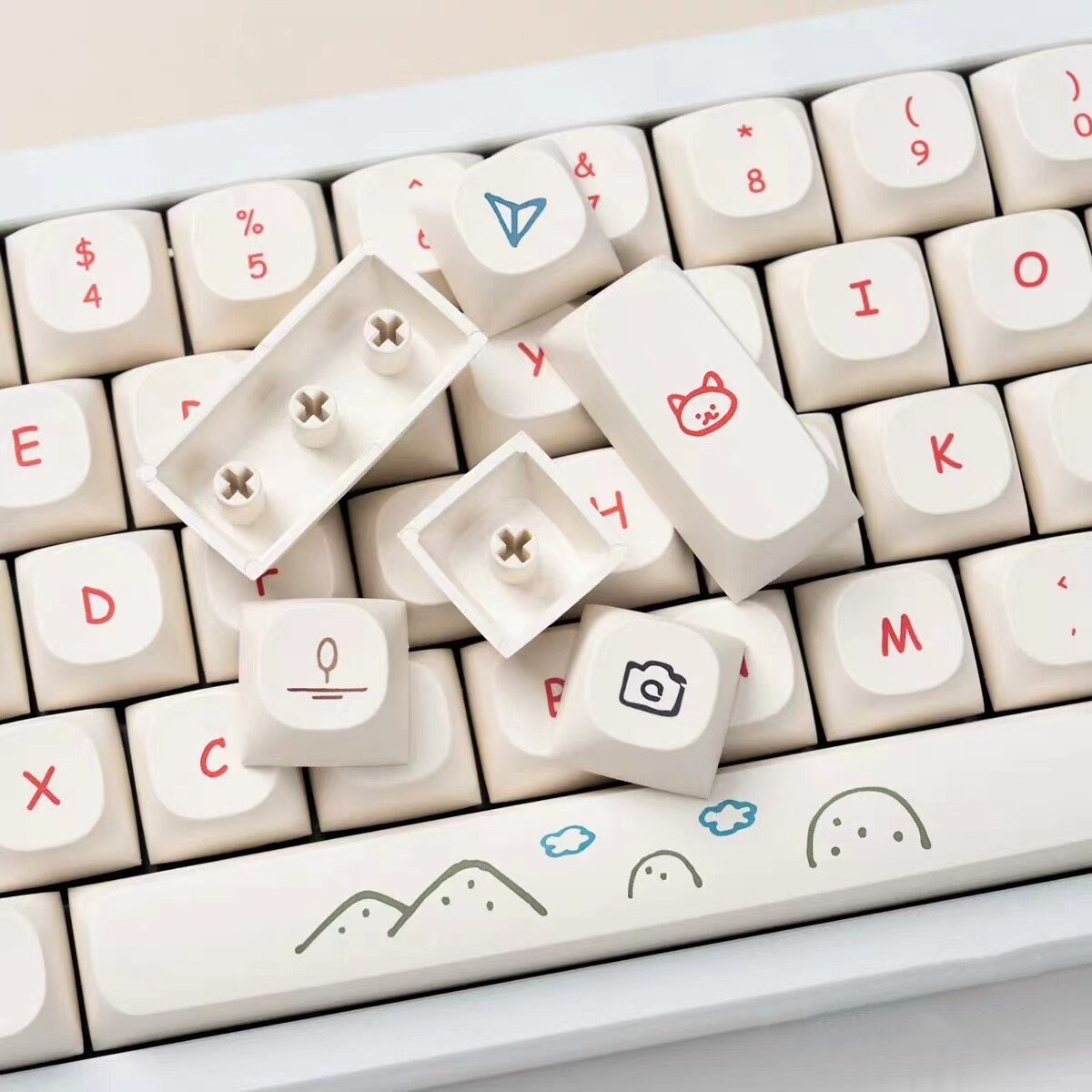 Cute Doodle Keycap Set, 126 Keys Doodle Keycaps Set, PBT Thermal ...