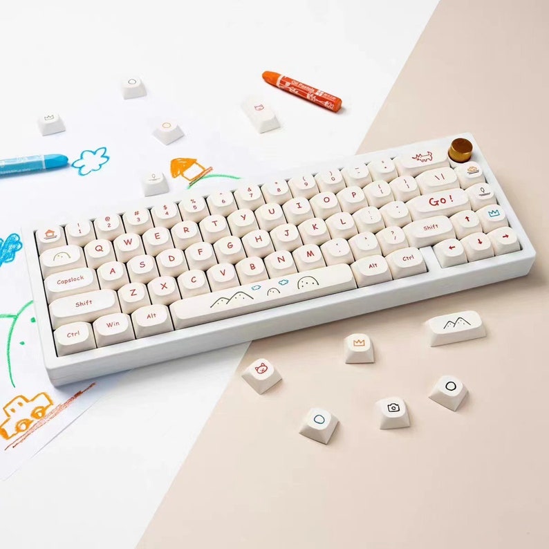 Cute Doodle Keycap Set, 126 Keys Doodle Keycaps Set, PBT Thermal ...
