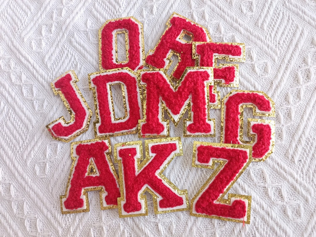 Red Letter Patch Diy Name Letter Patch Sequin Gold Trim - Etsy