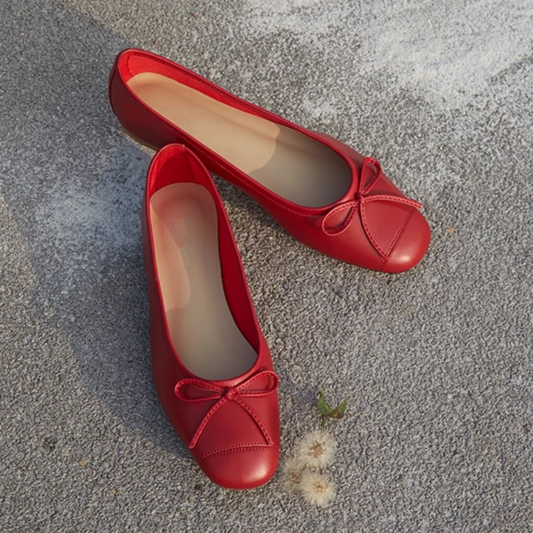 Bow Tie Ballet Flats, Red Ballet Shoes, Women Retro Flat Ballet Shoes ...