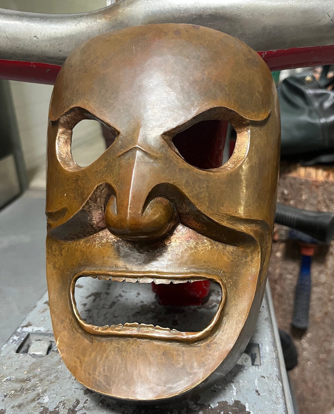 Japanese Demon Mempo Sculpture Hand Wrought in Bronze, Hand Made Bronze ...