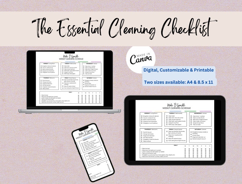 Cleaning Schedule Printable, Cleaning Checklist, Cleaning to Do List, Weekly Cleaning Planner ...