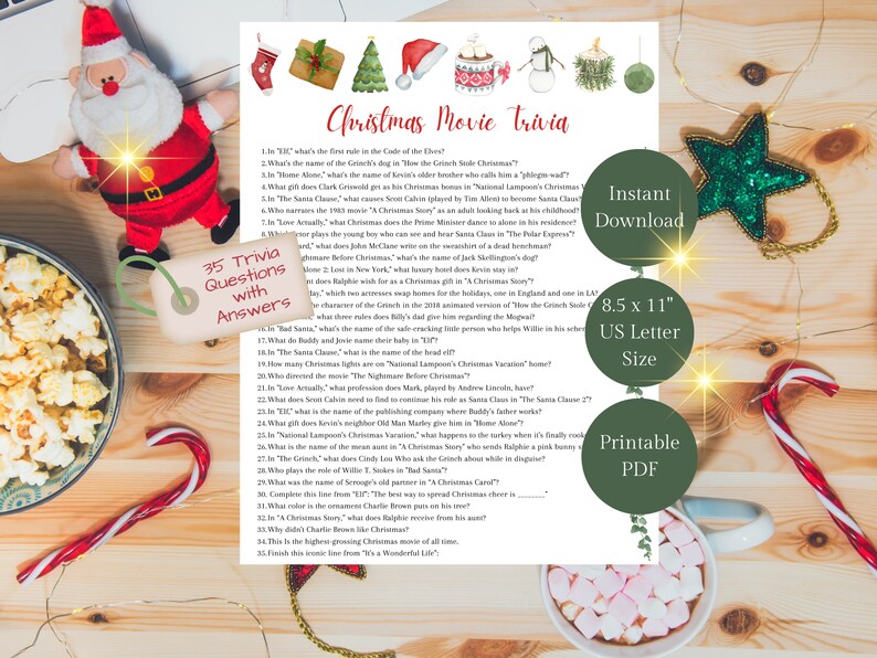 Christmas Movie Trivia Game | Christmas Trivia Printable Games | Group ...