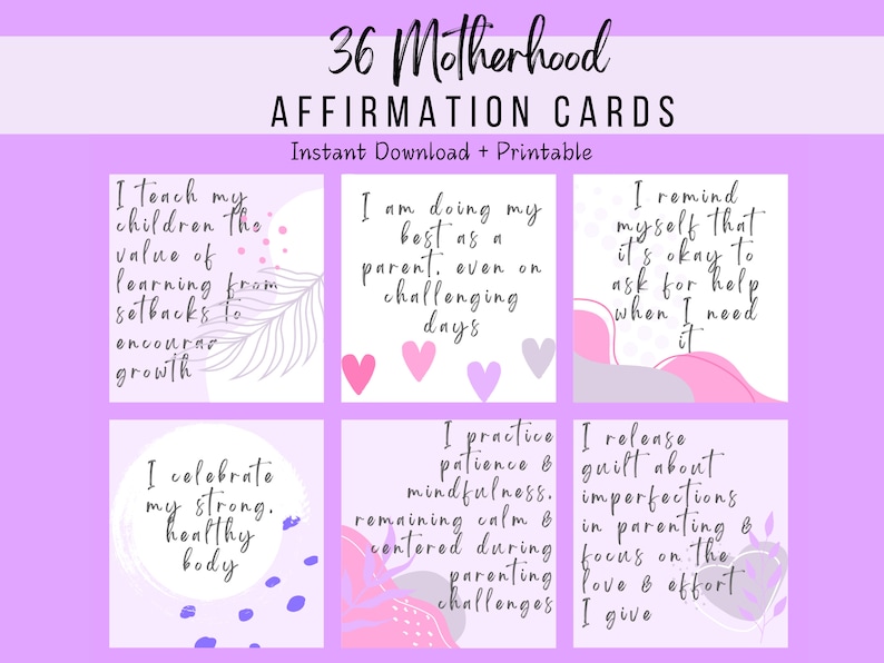 Motherhood Affirmation Printable Cards | Set of 36 | Printable Mom ...