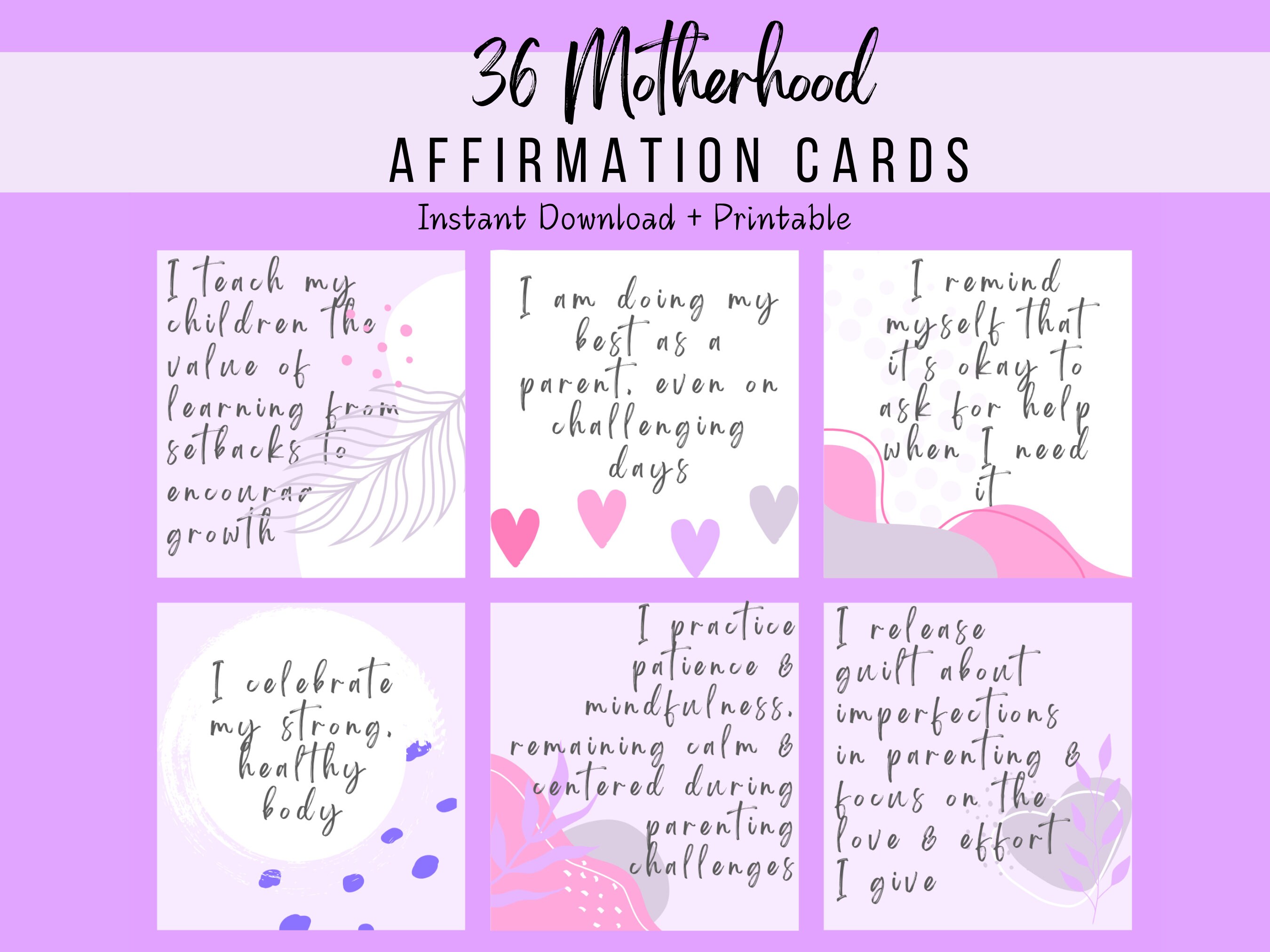 Motherhood Affirmation Printable Cards | Set of 36 | Printable Mom ...