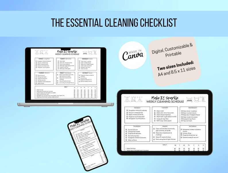 Editable Cleaning Checklist, Minimalist Cleaning, Printable Cleaning to Do List, Weekly Cleaning ...