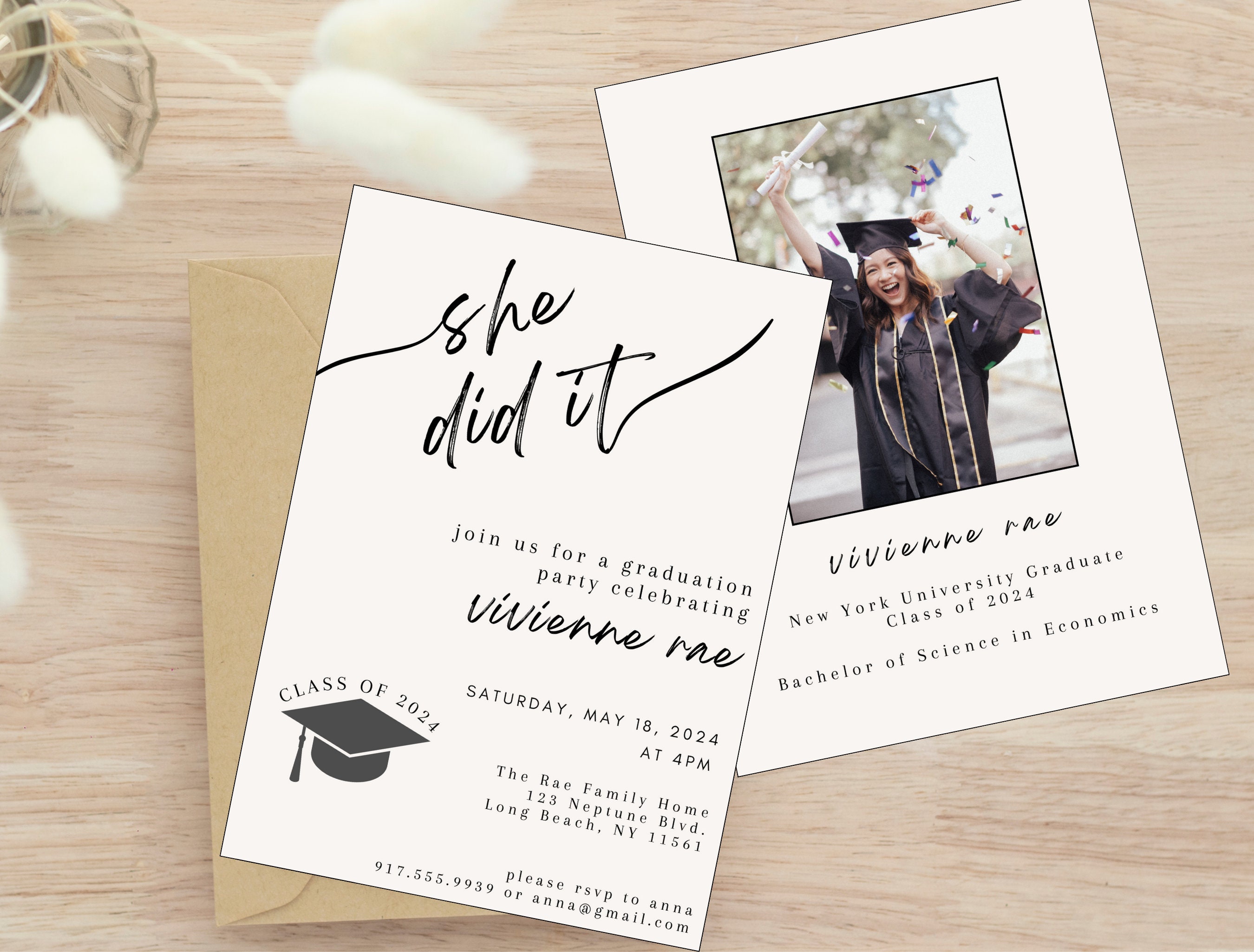 Graduation Invitation Template, College Graduate Announcement, Modern ...
