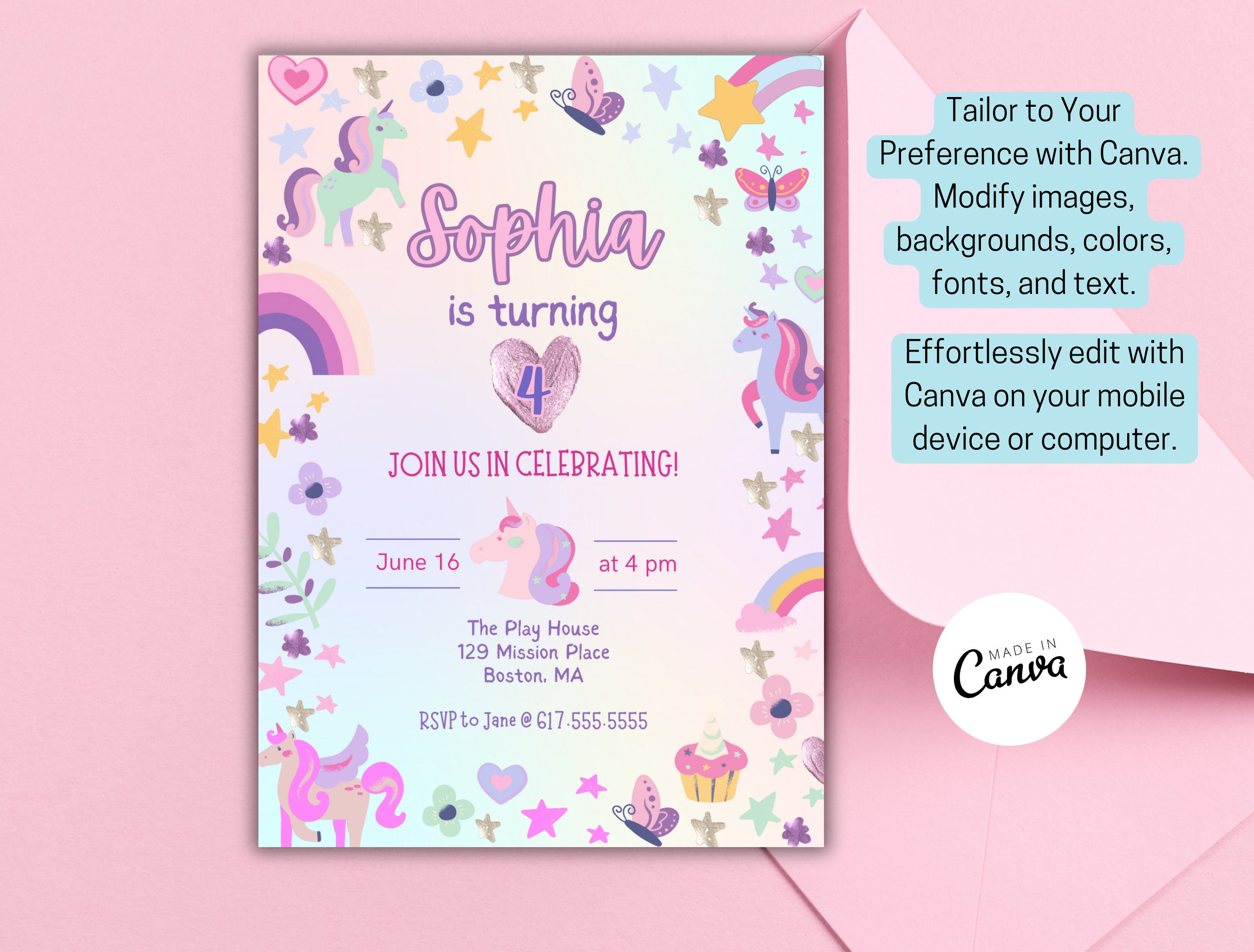 Editable Unicorn Birthday Invitation, Unicorn Invite, Unicorn Mobile ...