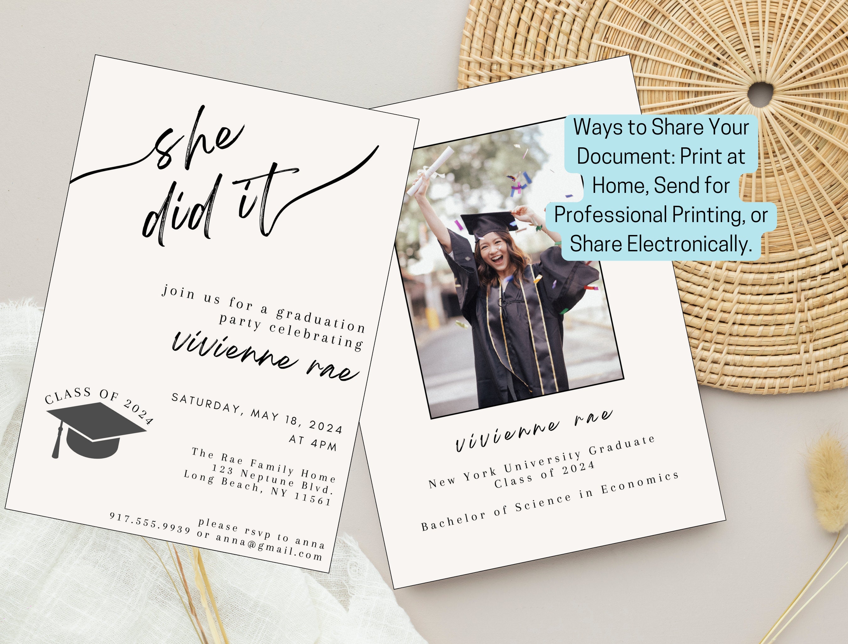Graduation Invitation Template, College Graduate Announcement, Modern ...
