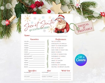 Secret Santa Survey | Christmas Gift Exchange Questions | Instant ...