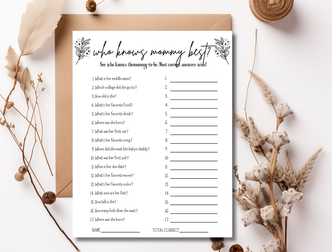 Who Knows Mommy Best Baby Shower Game | Baby Shower Games Printable ...