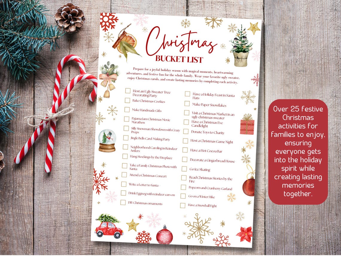 Christmas Bucket List Printable, Winter Bucket List, Christmas Activity ...
