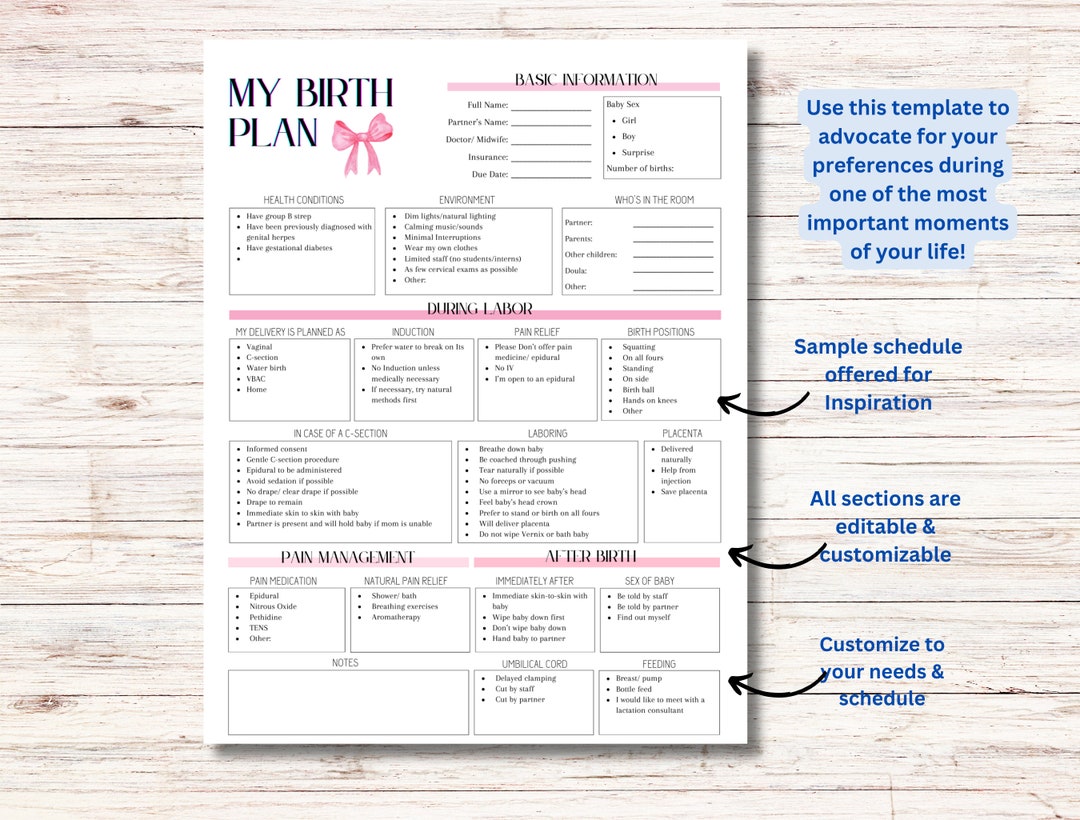 Birth Plan Template, Birth Plan Printable, Natural Birth Plan, Birth ...