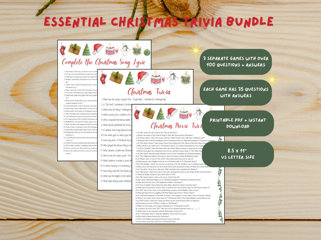 Christmas Trivia Printable Games Bundle, Christmas Movie Trivia ...