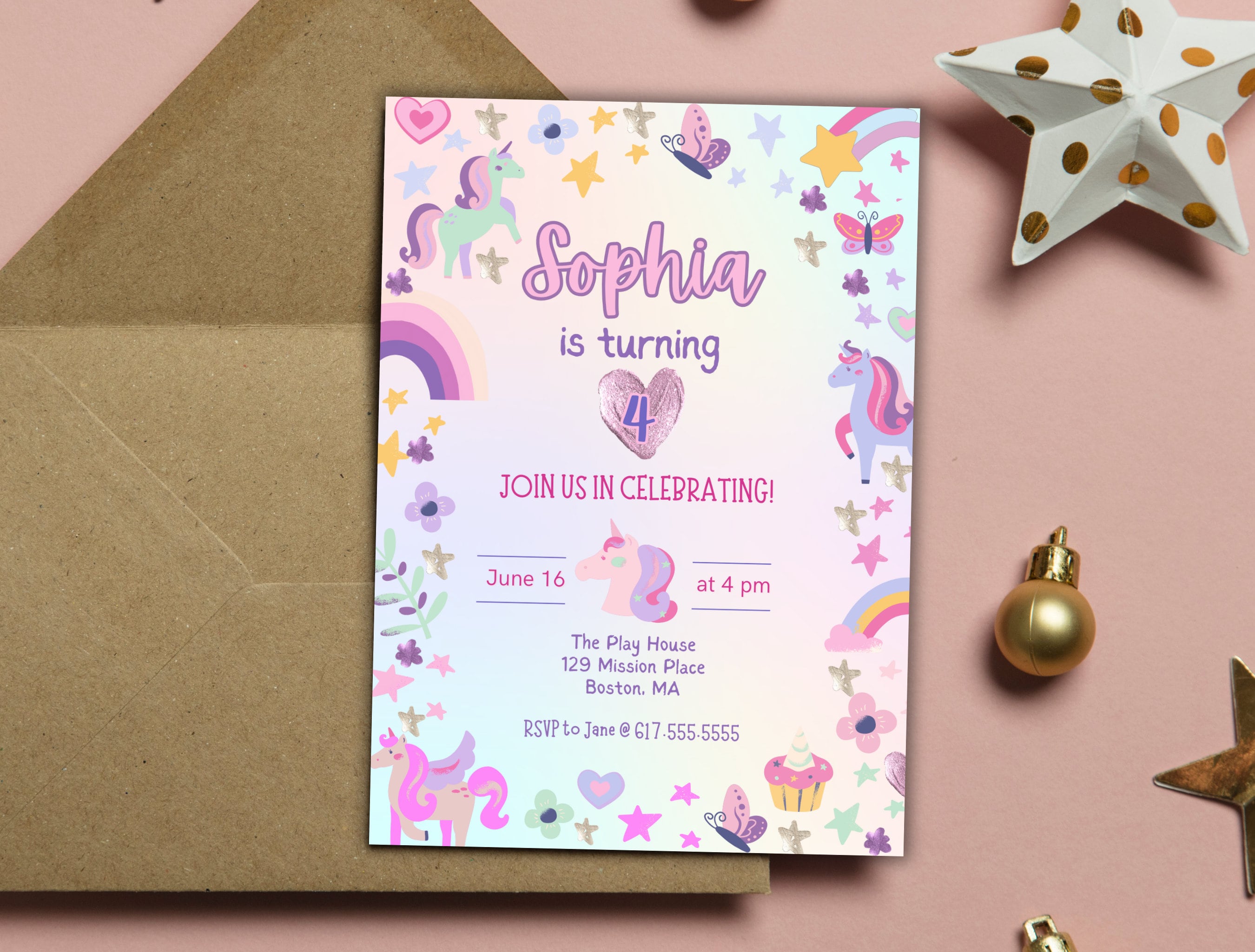 Editable Unicorn Birthday Invitation, Unicorn Invite, Unicorn Mobile ...