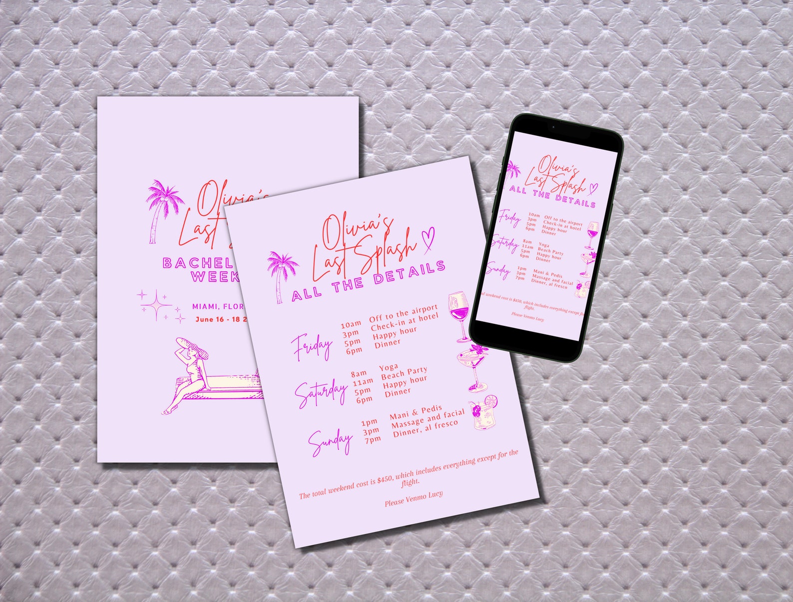 Bachelorette Invitation and Itinerary Template Modern Pink Bachelorette ...