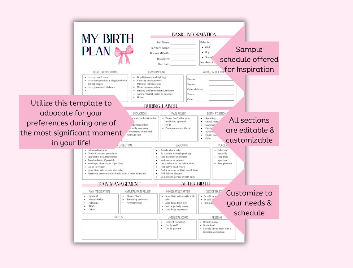 Birth Plan Template, Birth Plan Printable, Natural Birth Plan, Birth ...