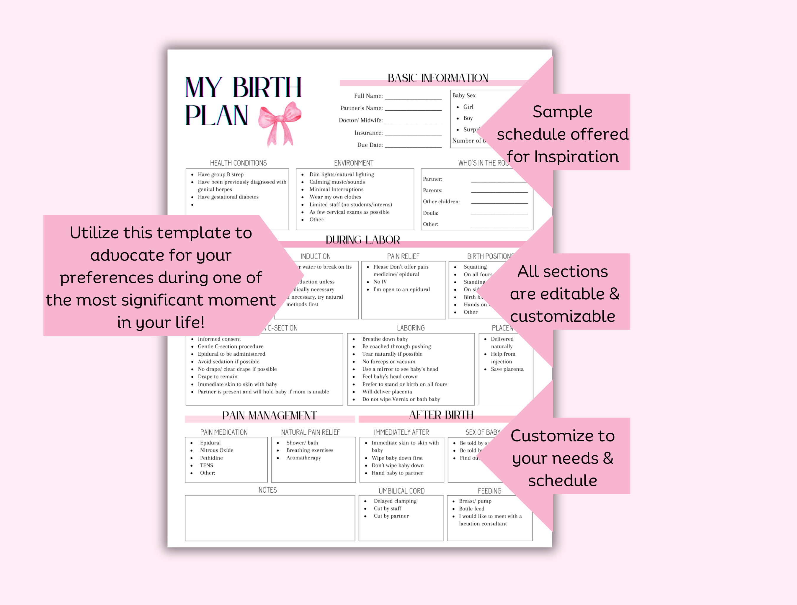 Birth Plan Template, Birth Plan Printable, Natural Birth Plan, Birth ...