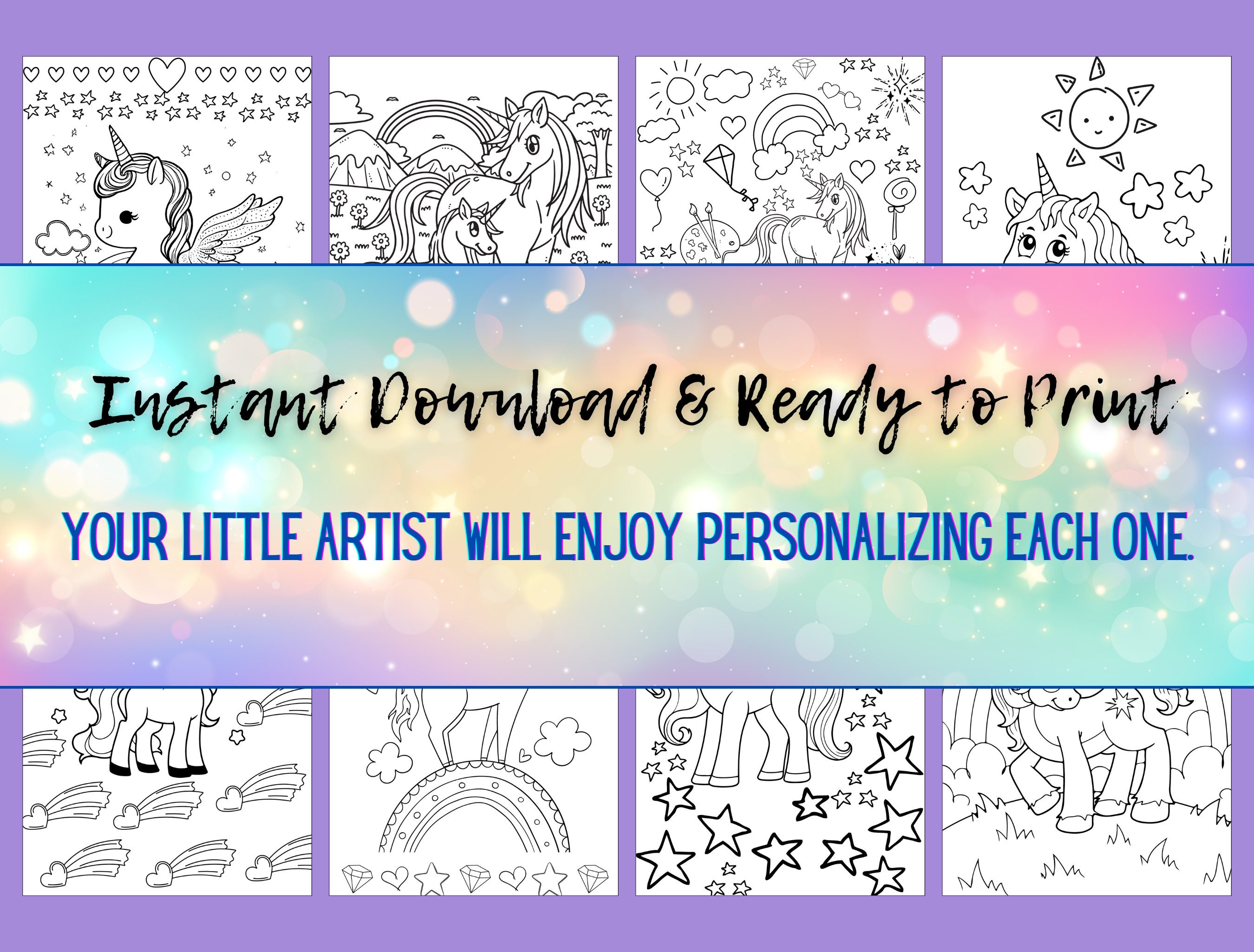 Digital Unicorn Coloring Pages | Printable Unicorn Coloring Book ...