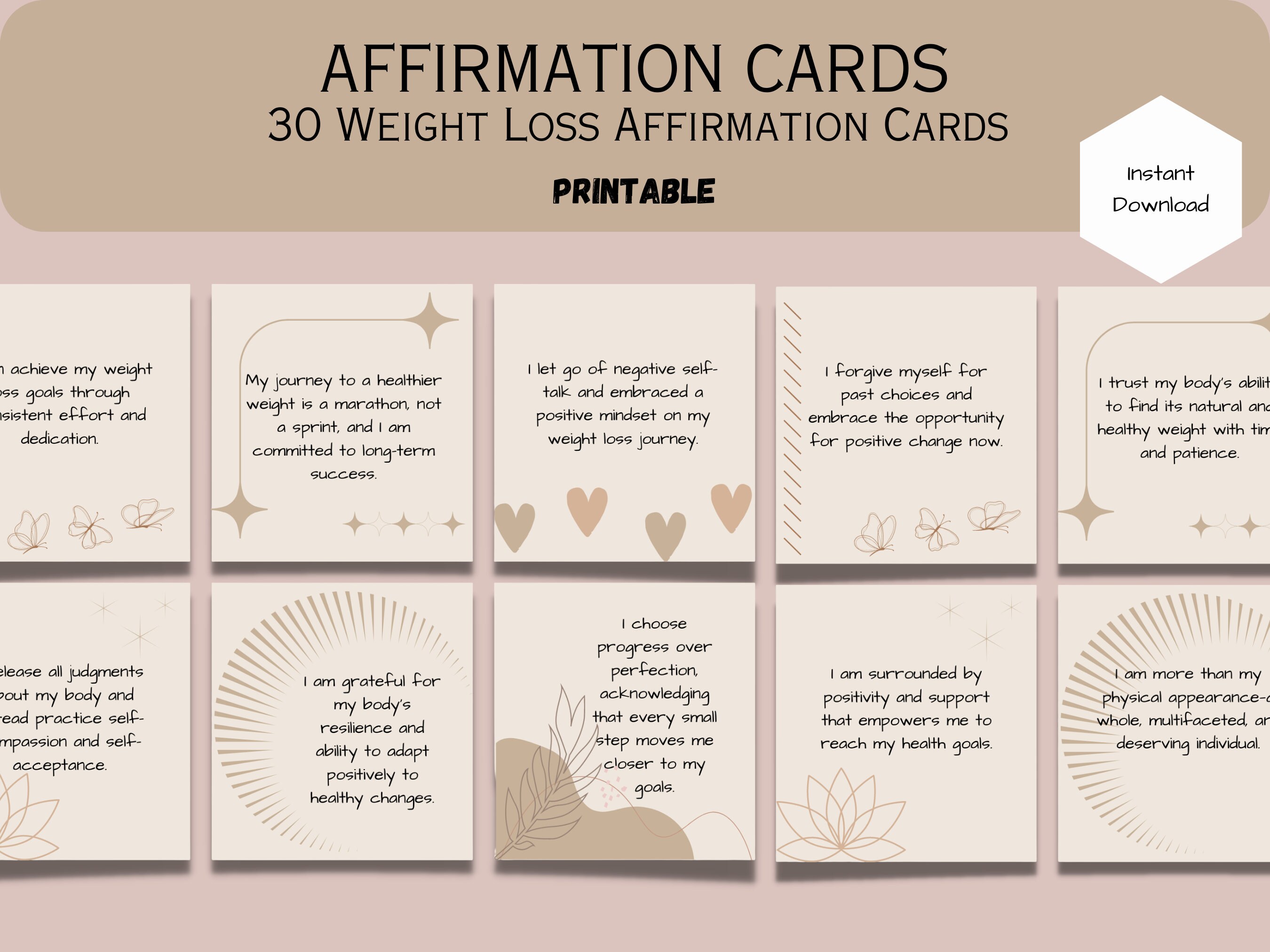 Set of 30 Affirmation Cards for Weight Loss, Printable Weight Loss ...