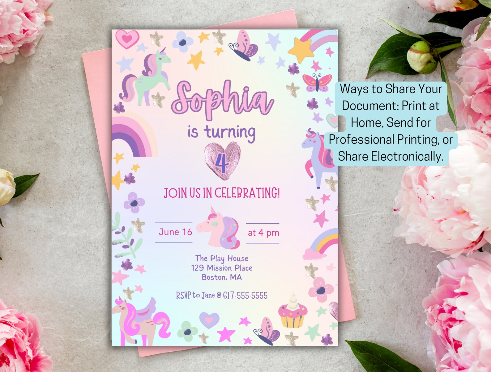 Editable Unicorn Birthday Invitation, Unicorn Invite, Unicorn Mobile ...