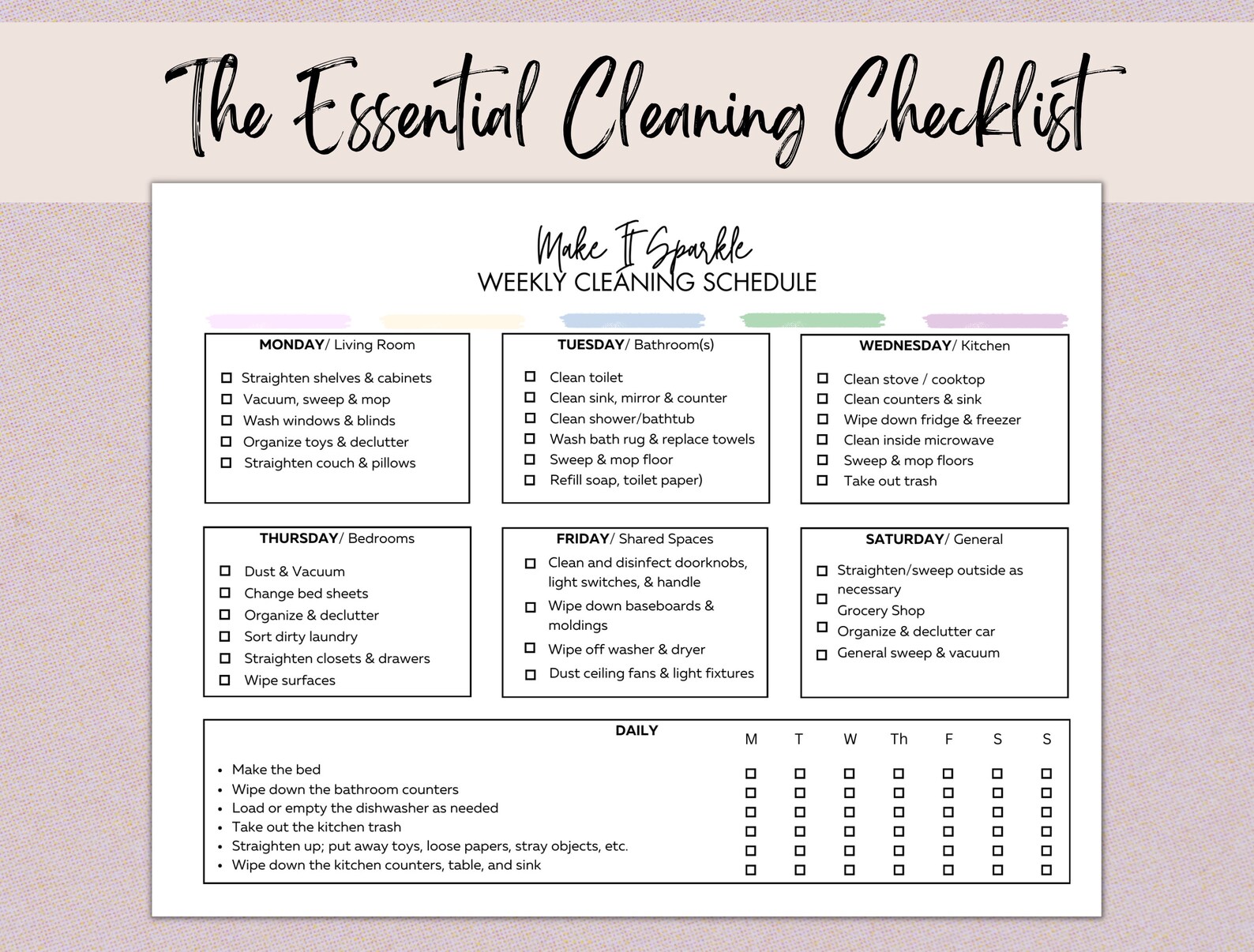 Cleaning Schedule Printable, Cleaning Checklist, Cleaning to Do List ...
