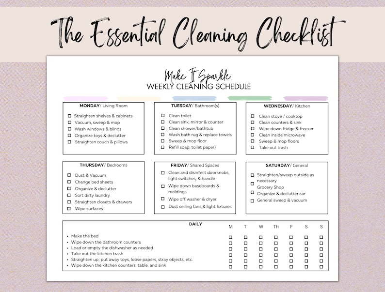 Cleaning Schedule Printable, Cleaning Checklist, Cleaning to Do List ...
