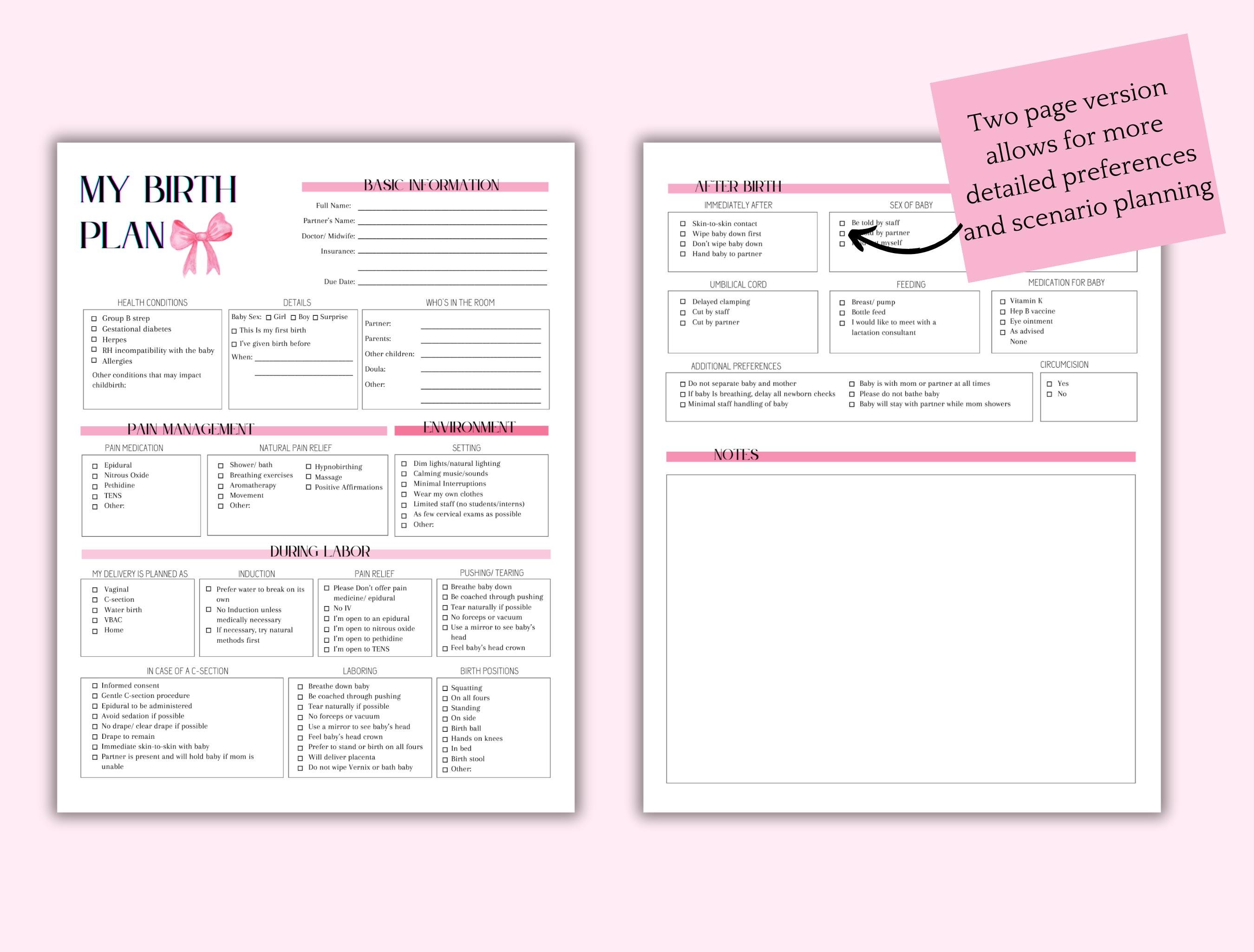 Birth Plan Template, Birth Plan Printable, Natural Birth Plan, Birth ...