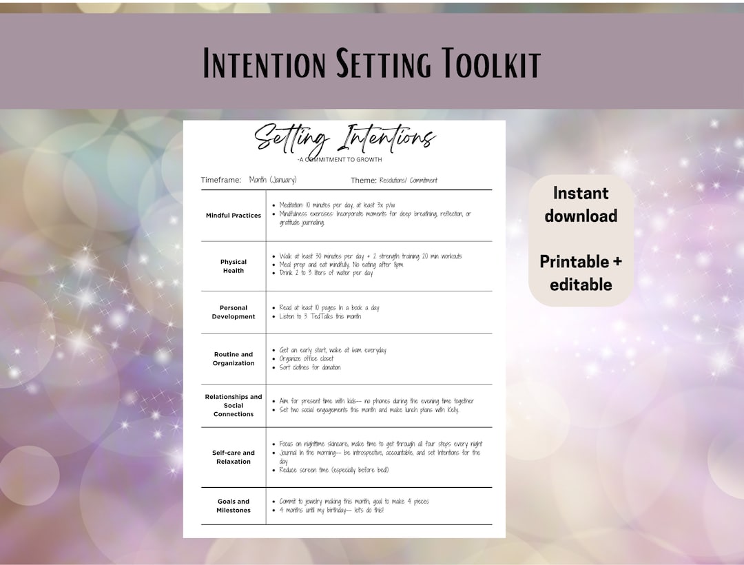 Setting Intention Guide | Goal Setting | Self-improvement Template ...