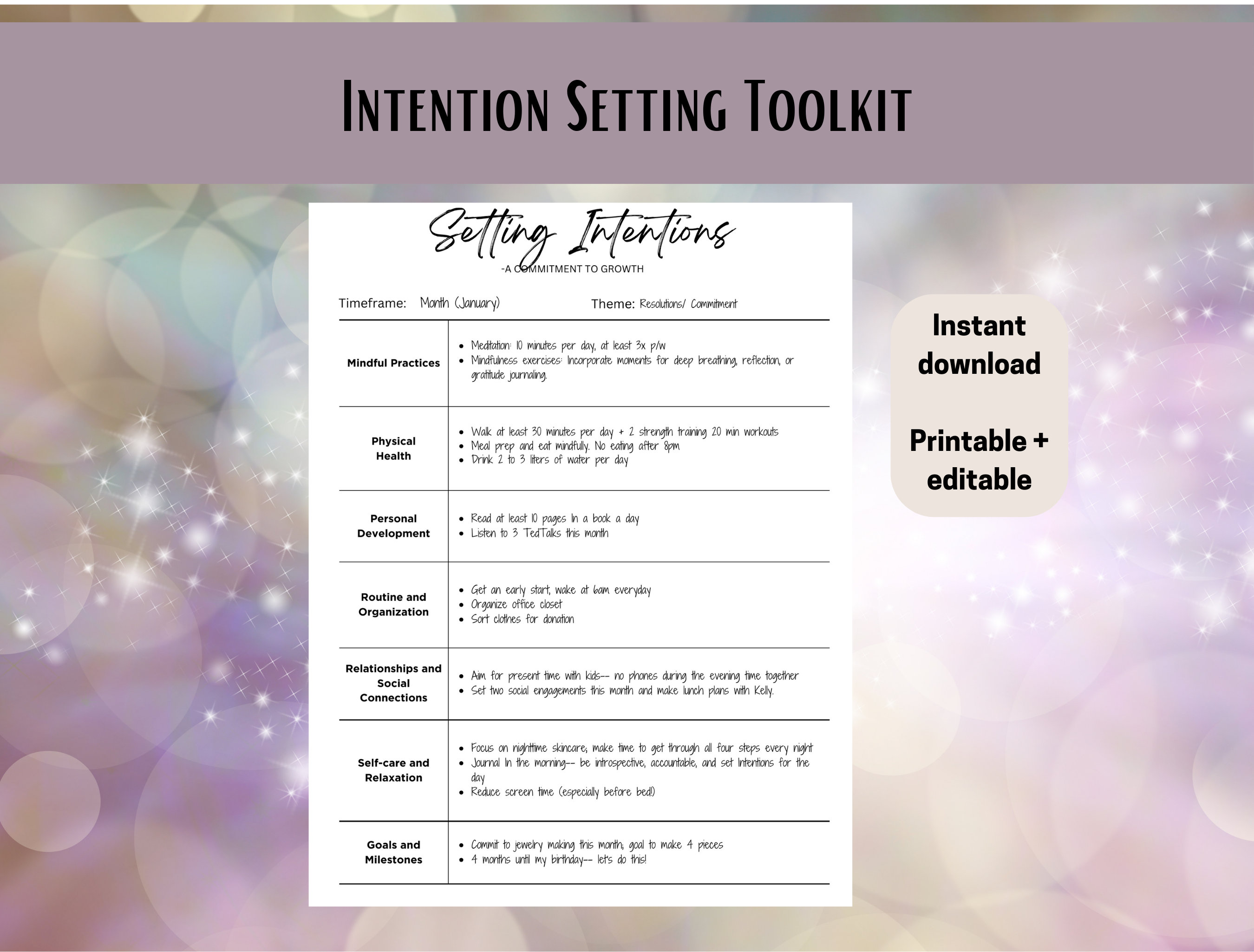 Setting Intention Guide | Goal Setting | Self-improvement Template ...
