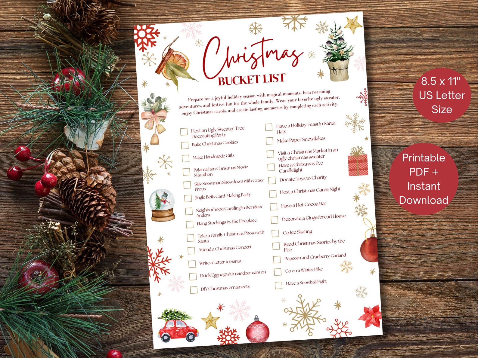 Christmas Bucket List Printable, Winter Bucket List, Christmas Activity ...