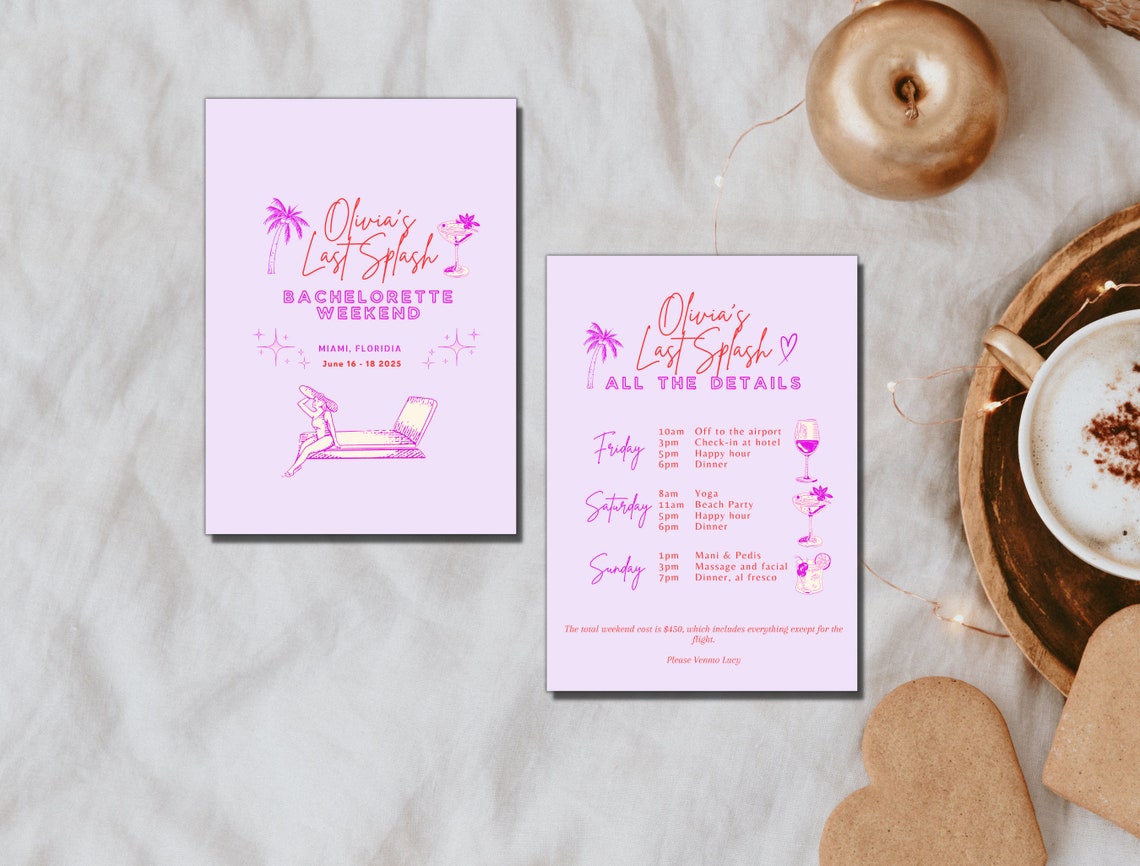 Bachelorette Invitation and Itinerary Template Modern Pink Bachelorette ...