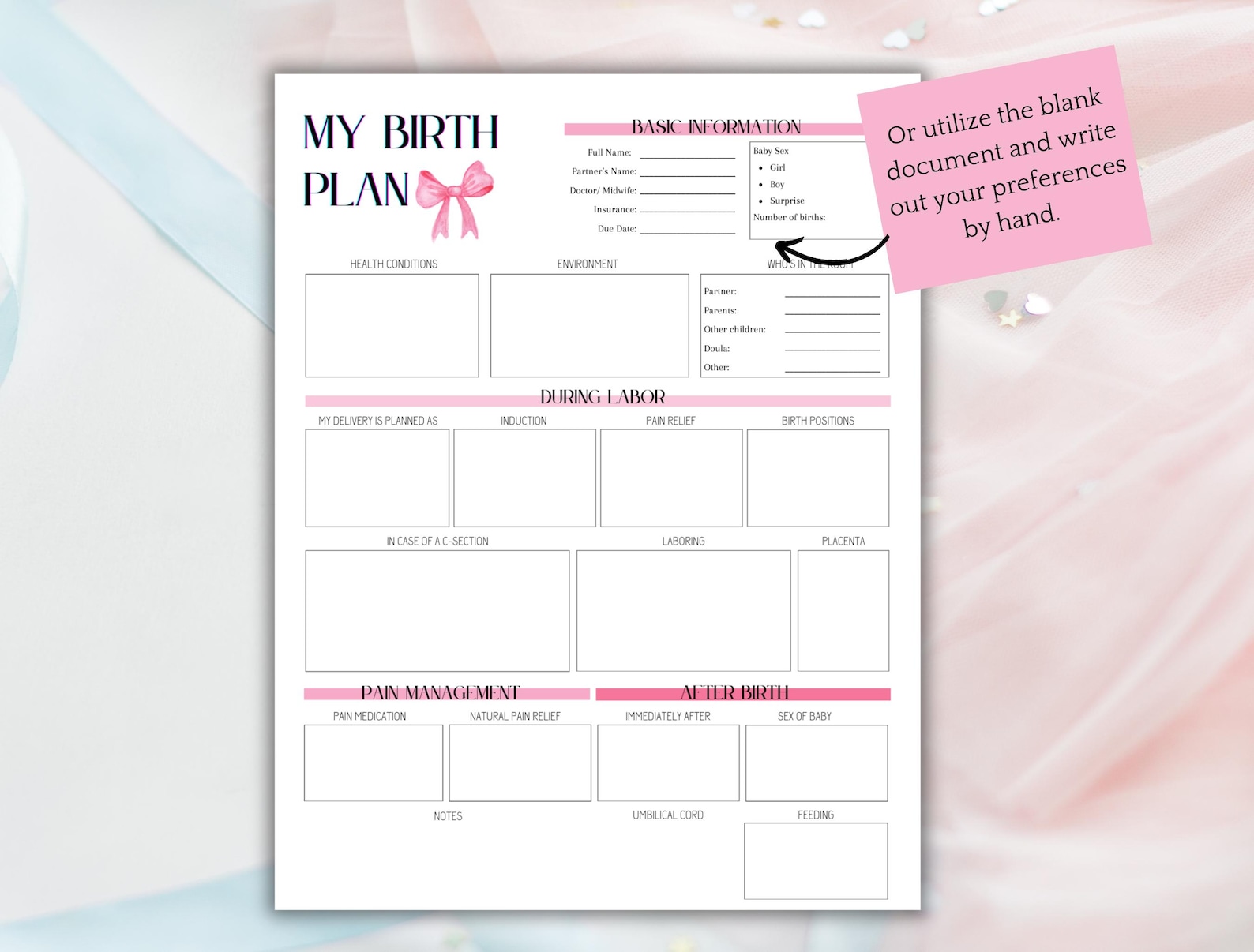 Birth Plan Template, Birth Plan Printable, Natural Birth Plan, Birth ...