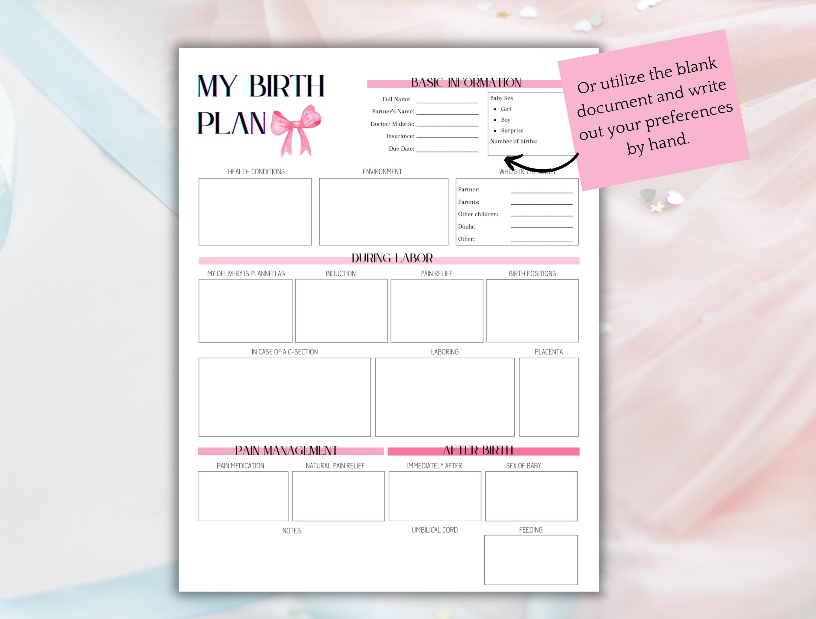 Birth Plan Template, Birth Plan Printable, Natural Birth Plan, Birth ...