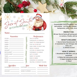 Printable Secret Santa Questionnaire | Christmas Work/family/friends ...
