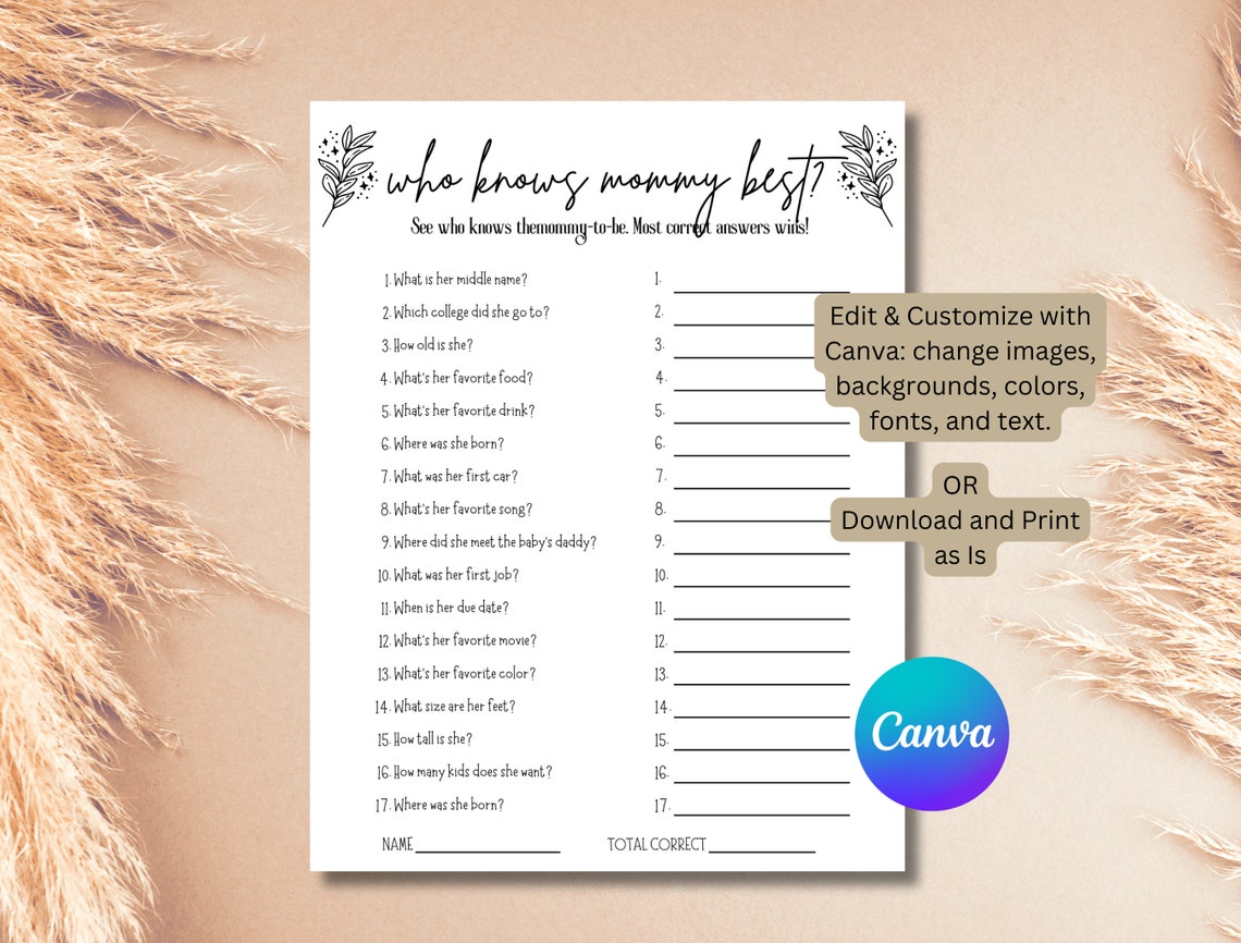 Who Knows Mommy Best Baby Shower Game Baby Shower Games Printable Baby ...