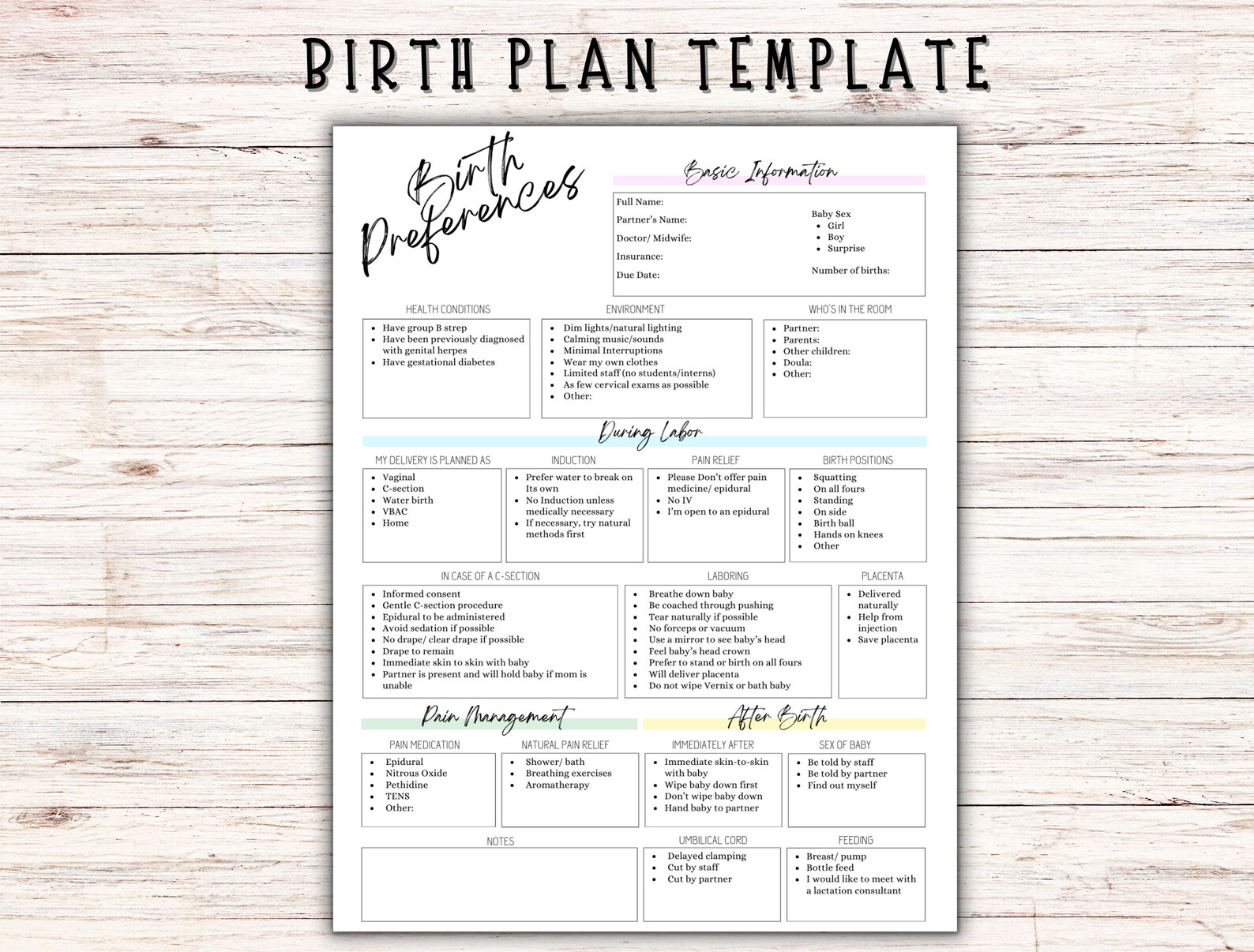 Birth Plan Template, Birth Plan Printable, Natural Birth Plan, Birth ...