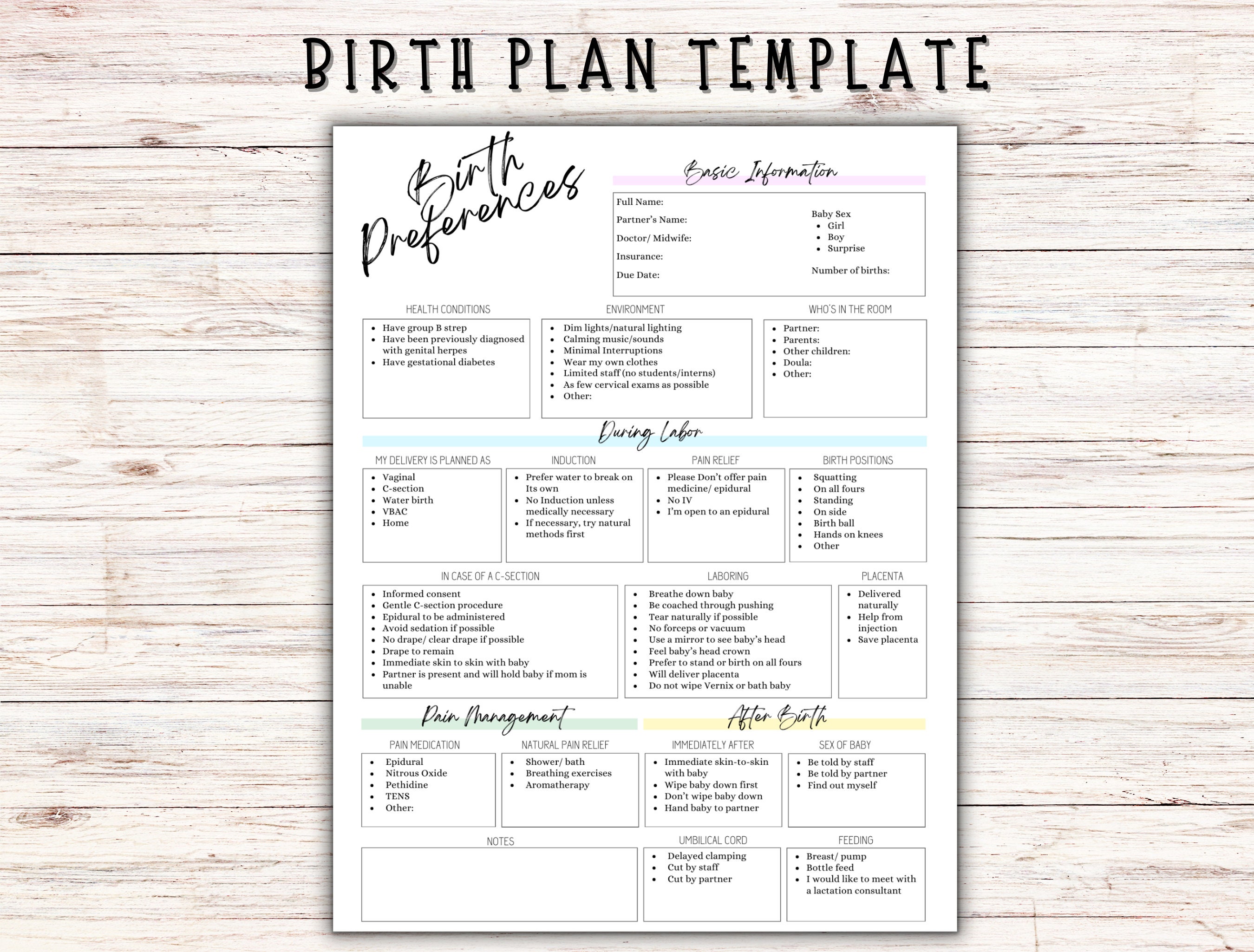 Birth Plan Template, Birth Plan Printable, Natural Birth Plan, Birth ...
