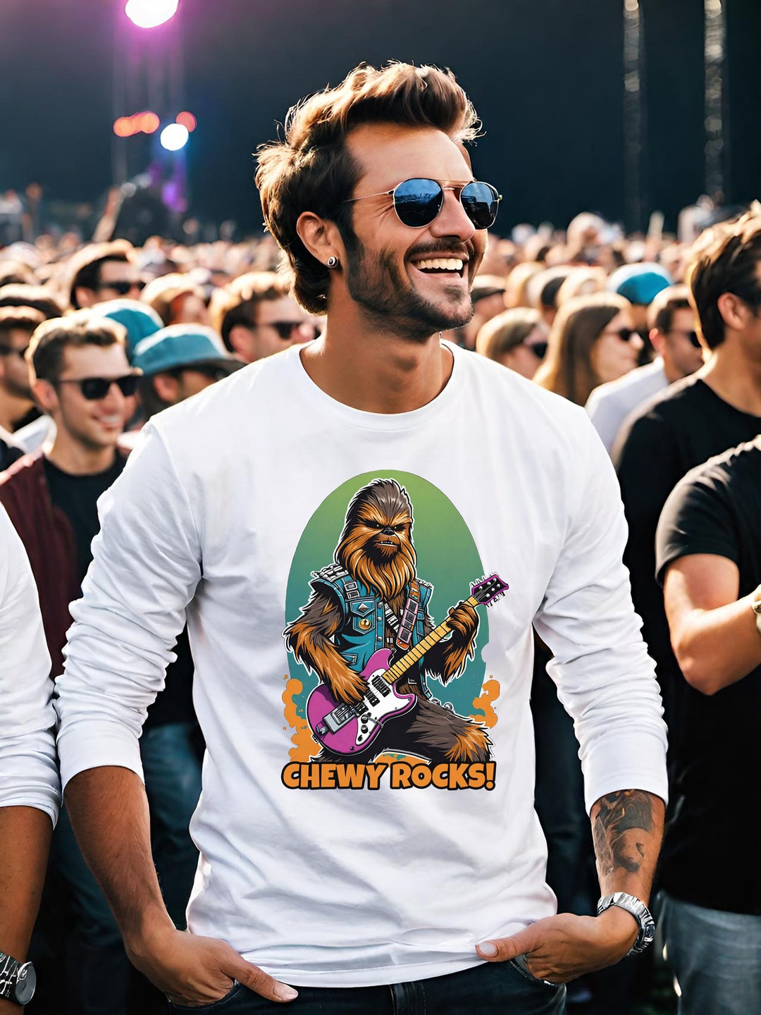 Chewbacca Guitar T-shirt: Star Wars Long Sleeve Concert Tee - Etsy