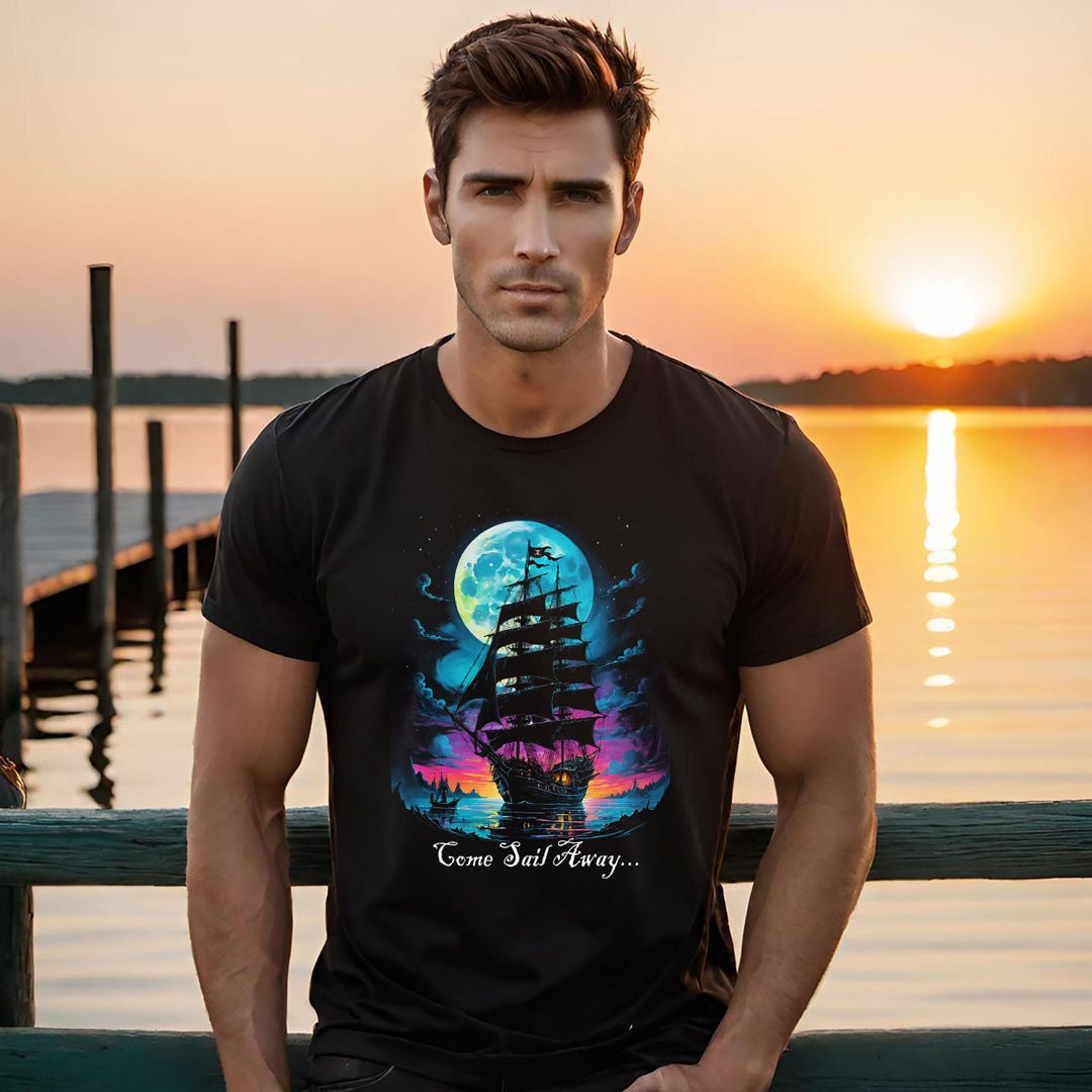 Pirate Ship T-shirt, Jolly Roger Sunset Graphic Tee - Etsy