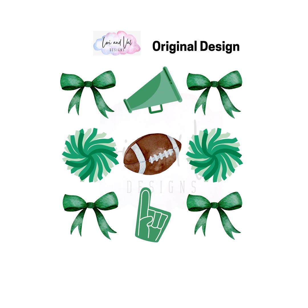 Coquette Green Football Bows PNG Design , Football , Game Day, Coquette ...