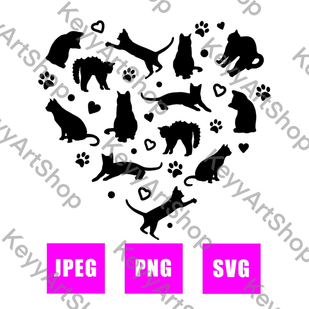 Cat Heart SVG, Cat Svg, Kitten Svg, Heart Svg, Valentine Animal Svg ...