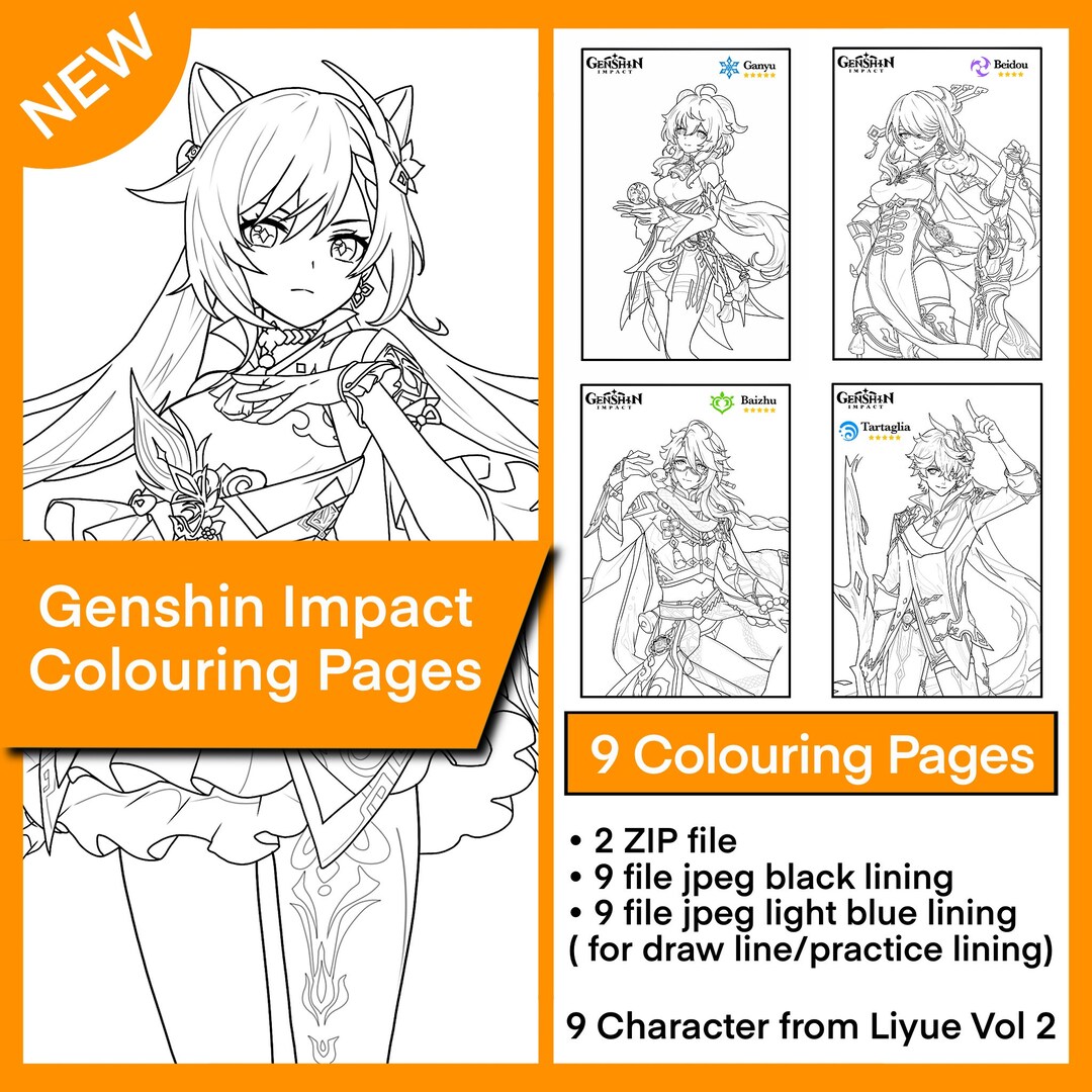 New Genshin Impact 9 Liyue Character Vol 2 Colouring Pages for Adults ...