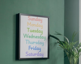 Days of the Week Chart | Days Chart | Digital Download | Learning Days ...