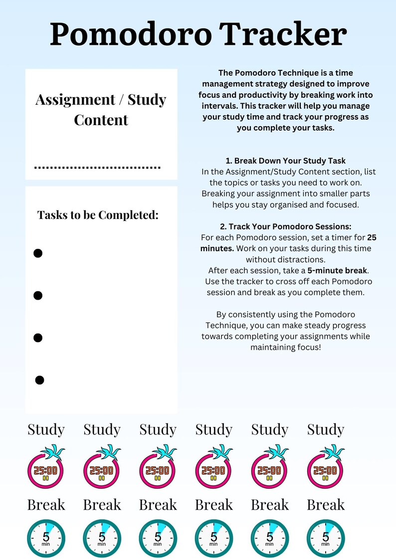 Pomodoro Method Study Tracker and Helper - Etsy